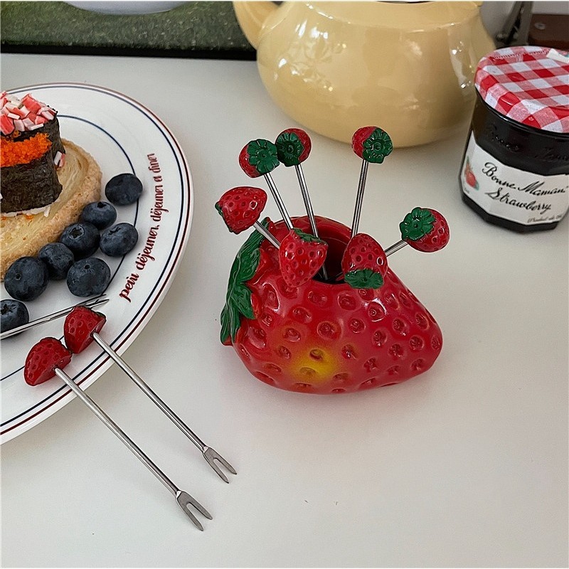 Yo-Fun Fruit Fruit Fork Stainless Steel Strawberry Shape Child Cute ...
