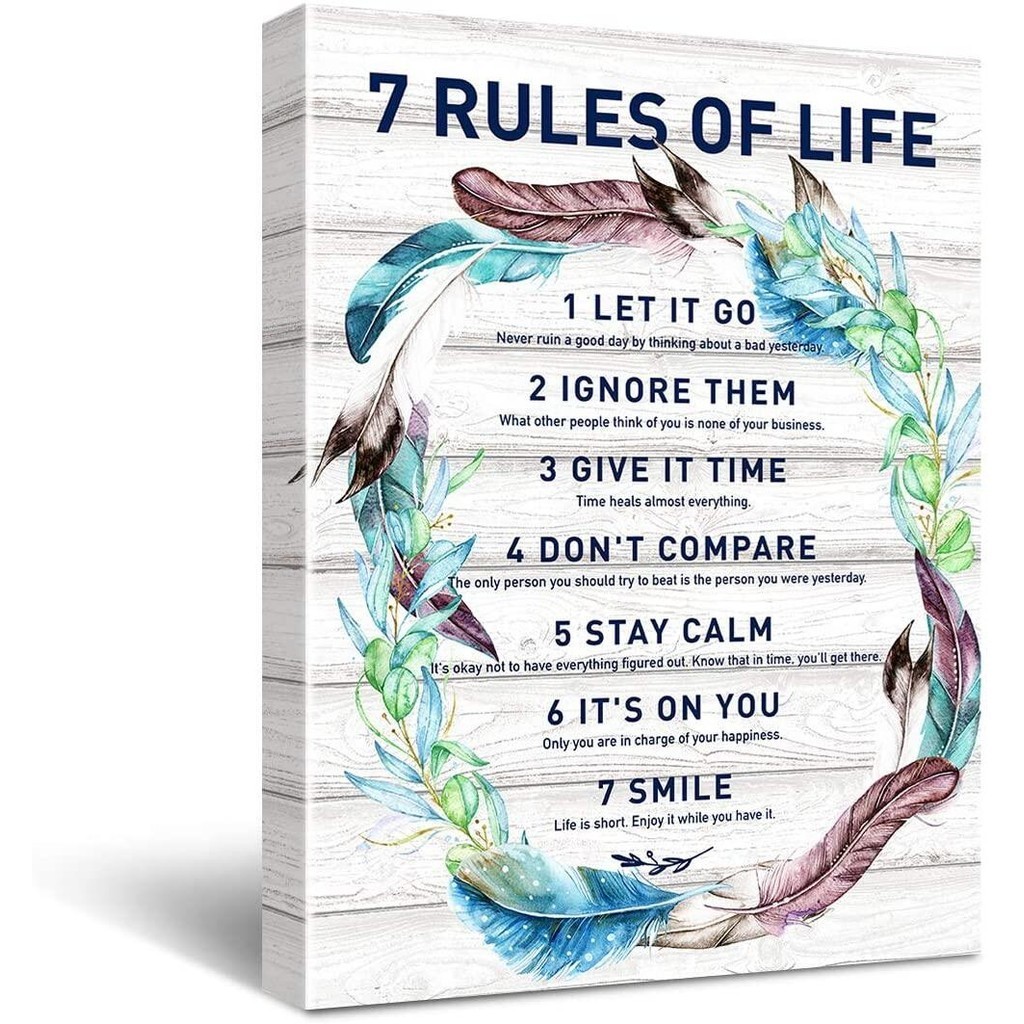 Poster 7 Rules of Life Quotes Theme Canvas Wall Art for Office Studios ...