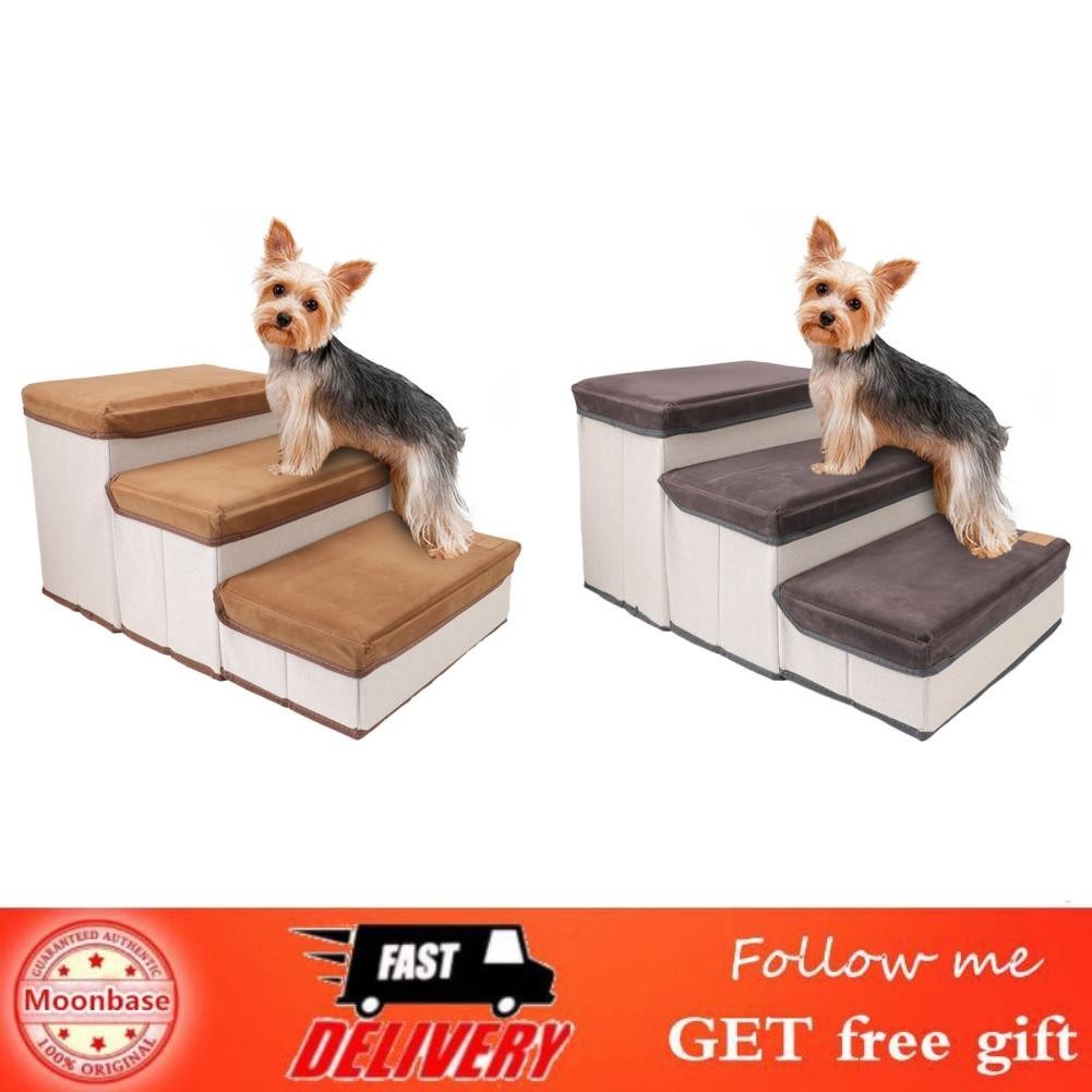 Moonbase 3 Tiers Dog Stairs with Storage Box Foldable High Elasticity ...