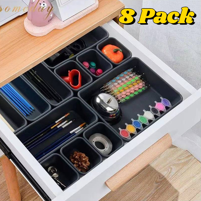 8 Pack Desk Drawer Organizers,Interlocking Junk Drawer Organizers and ...