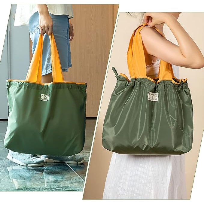 Reusable Shopping Bags, Large Foldable Shopping Bag Drawstring ...