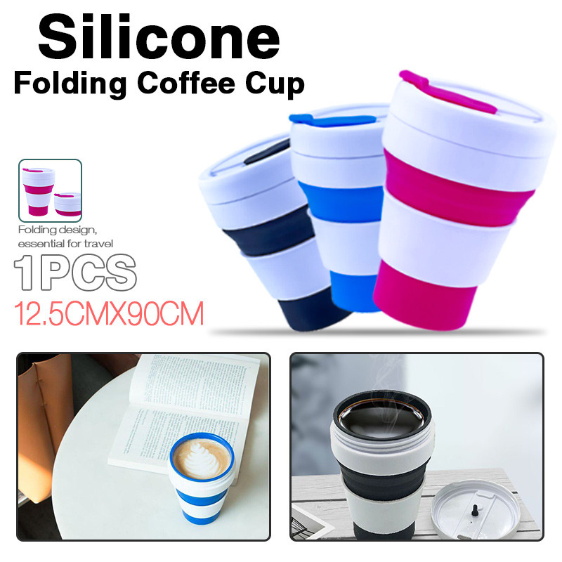 Portable Silicone Folding Cup Collapsible Mug With Cover Coffee Travel ...