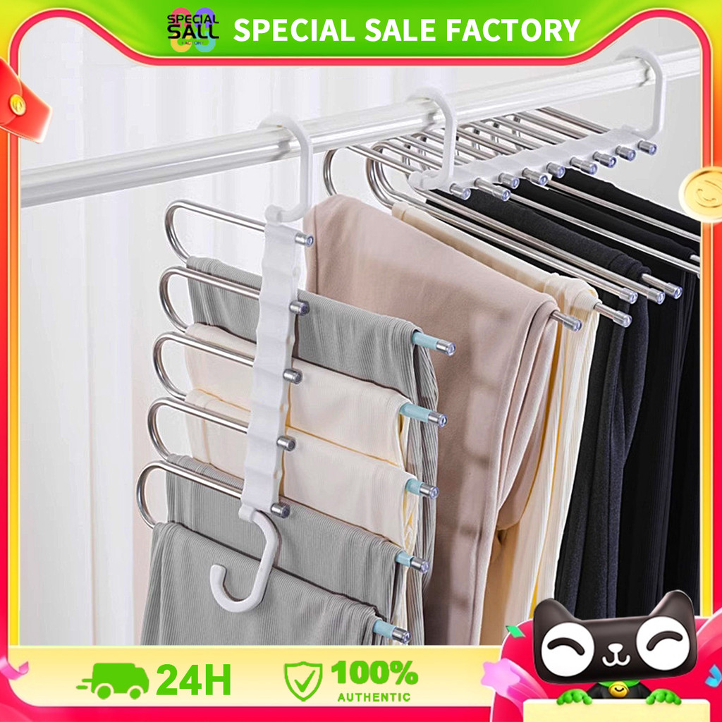 Space-saving 5-in-1 Folding Trouser Hanger, Telescopic Multifunctional ...