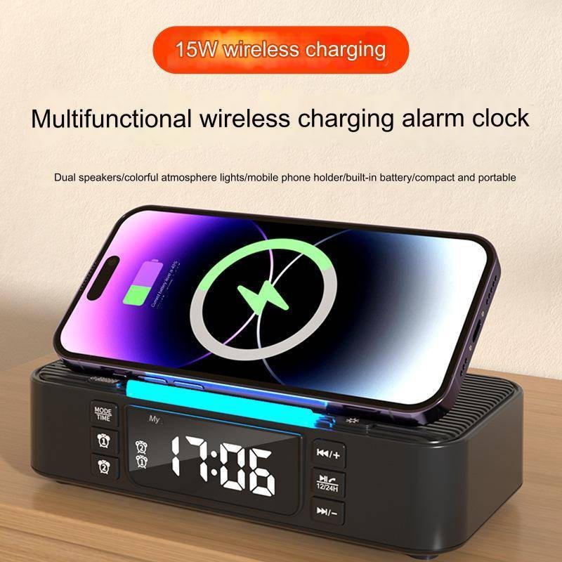 Portable wireless charging bluetooth audio ambience night light dual ...