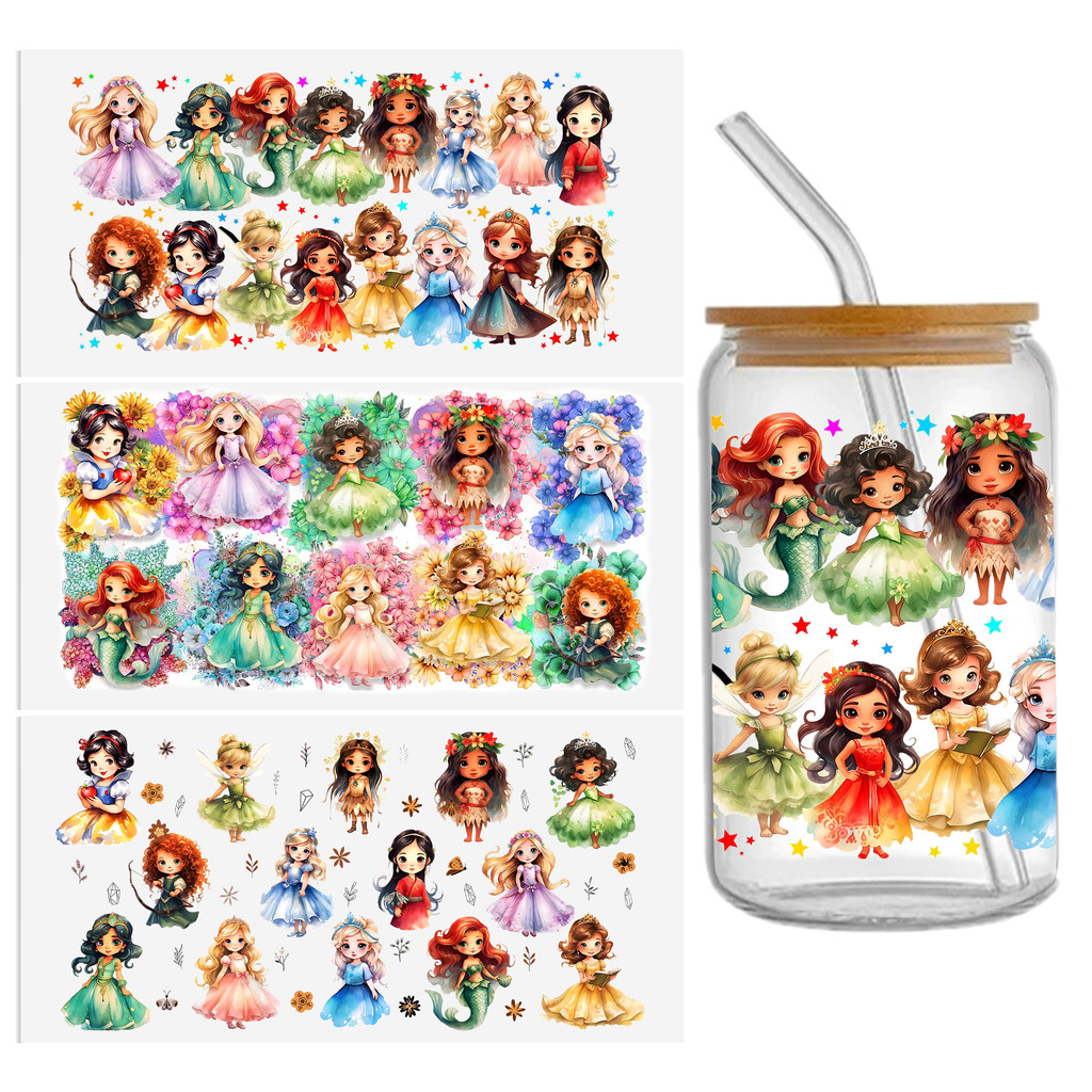 Disney Princess 16oz DTF Sticker Cup Cool UV Wrap Transfer Sticker ...