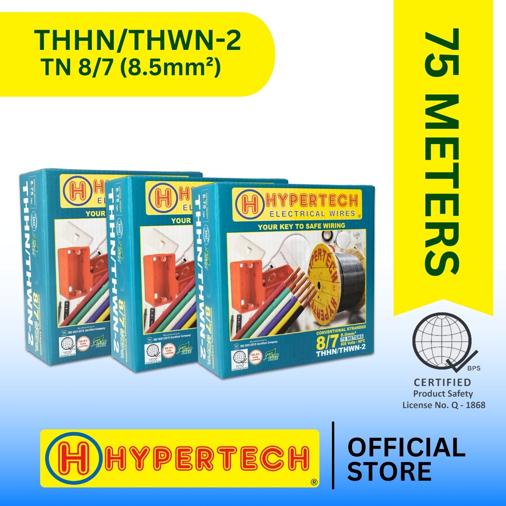 HYPERTECH THHN/THWN-2 Stranded Wire # 8/7 - 75 Meters - Pure Copper Electrical Wire Philippine ...