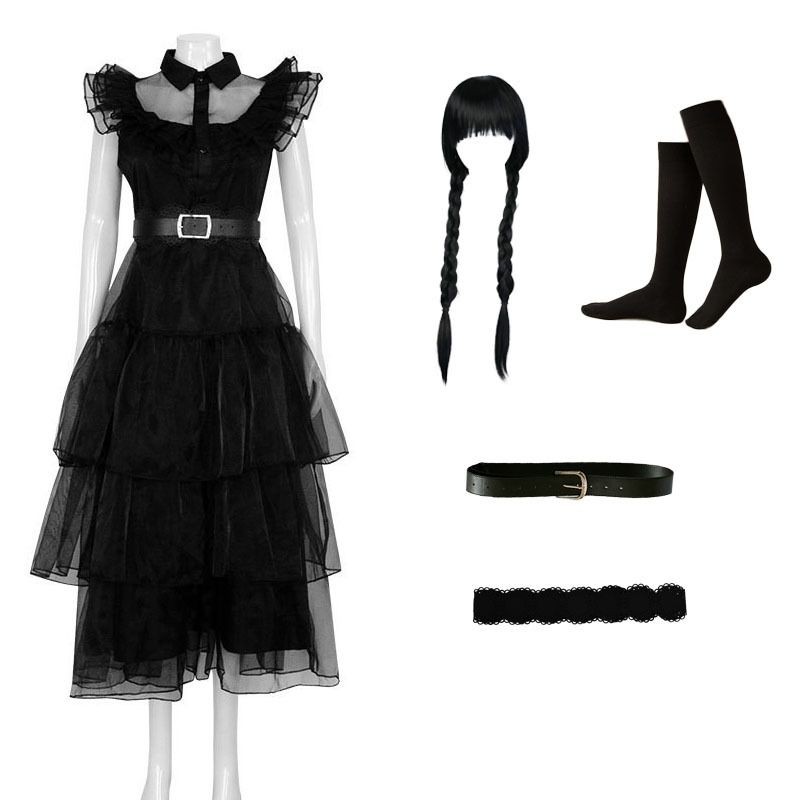 Halloween cosplay Costume Adnesday Wednesday cos Prom Dress Gauze Dress ...