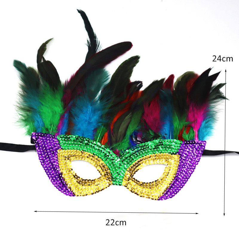 Mardi Gras Masks Plastic Masks Carnival Parade Faux Feather Half Face ...