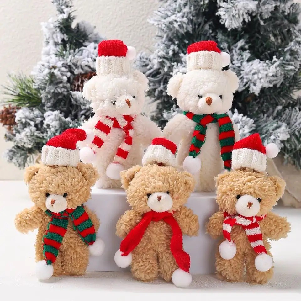 Christmas Plush Bear Doll with Hat Scarf Christmas Theme Cute Stuffed ...