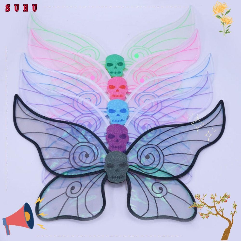 SUHU Elf Wings Devil Backpiece, Organza Flower Dress Up Props Wings ...