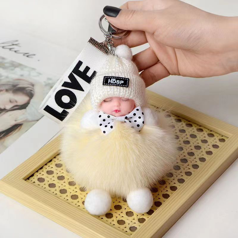 Marbit Sleeping Baby Keychain Cute Fluffy Plush Doll Keychains Women ...