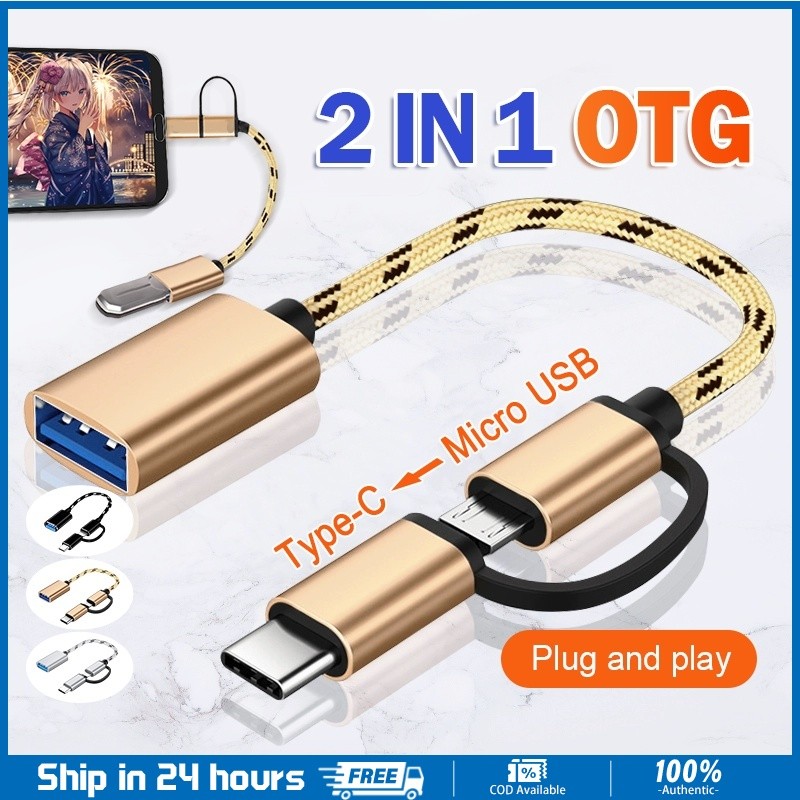 2 in 1 USB OTG Cable Adapter to Micro USB+Type-C Connector USB ...