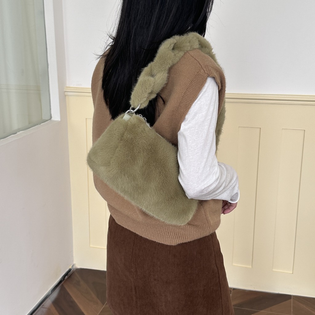 Shoulder Bags Female Autumn Winter Zipper Furry Bag Portable Plush Tote ...