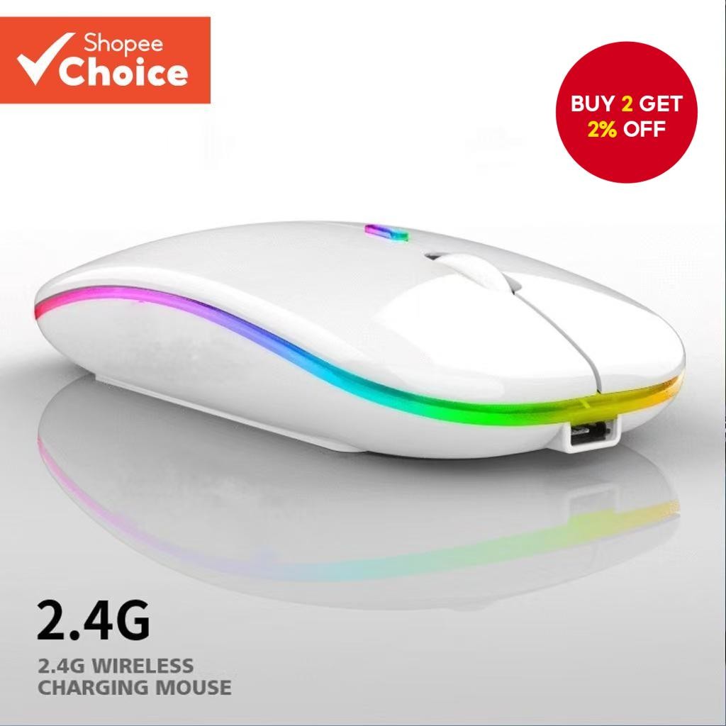 Silent Mouse Wireless Rechargeable 2.4G Bluetooth LED Light Mouse for ...