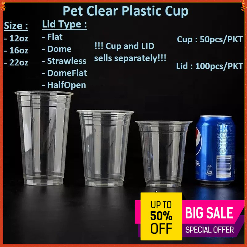 NEW -100 pcs 95mm PP Y cups with lids disposable cups 8OZ/12OZ/16OZ ...
