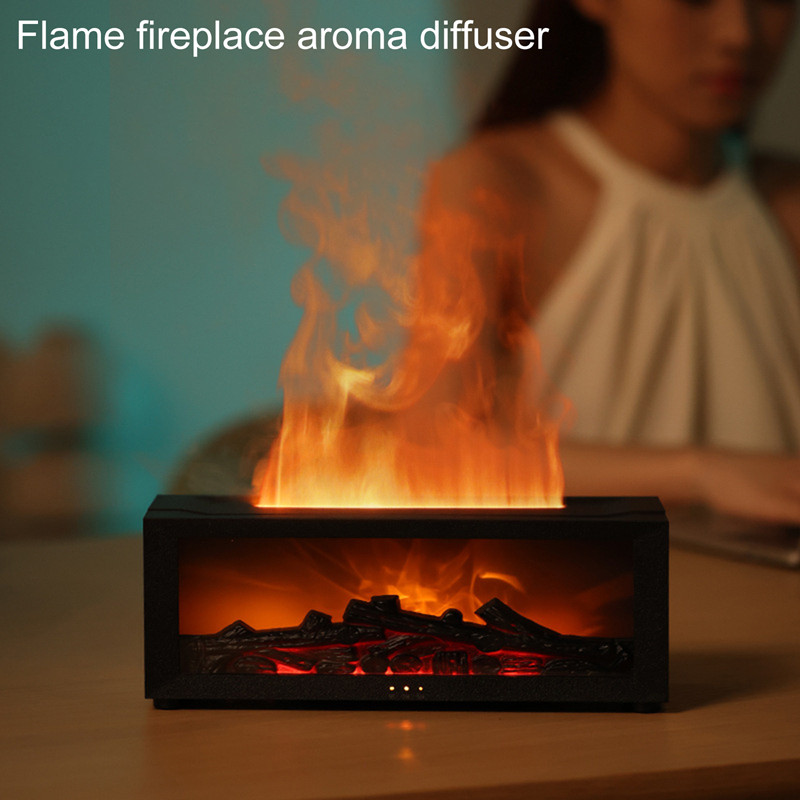 Realistic Desktop Ultrasonic Flame Effect Humidifier And Aroma Diffuser ...