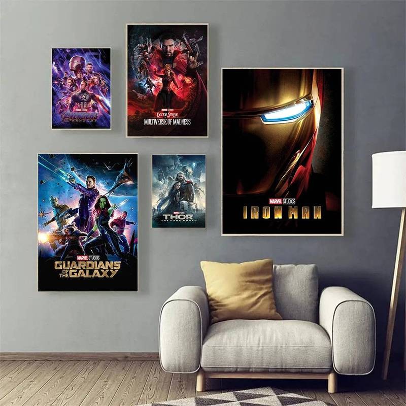 Marvel Movie Posters Iconic Characters Scenes Vintage Style Art Home ...