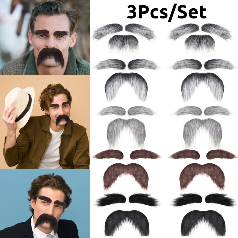 2Sets Fake Beard Mustache for Men Funny Halloween False Moustaches Self ...