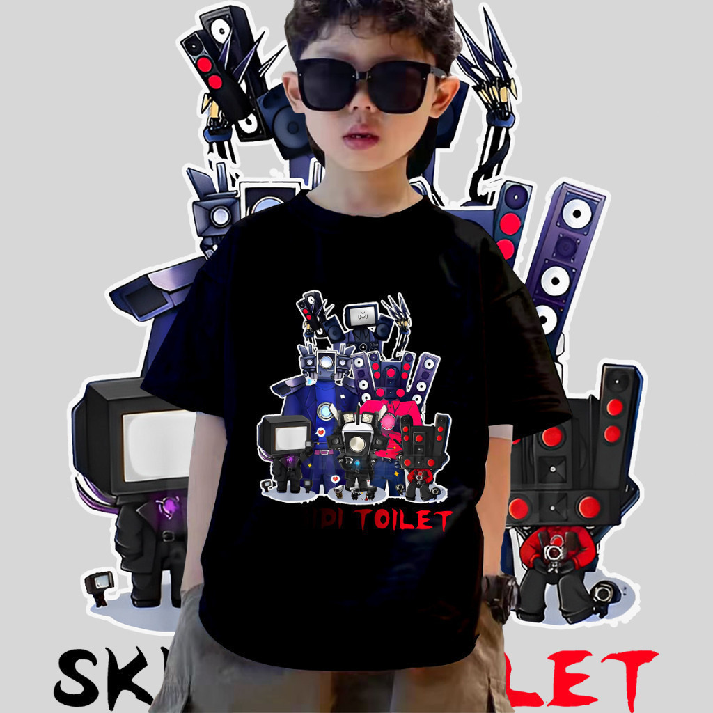 Leisure and fashionable children's short sleeved T-shirt with Skibidi ...