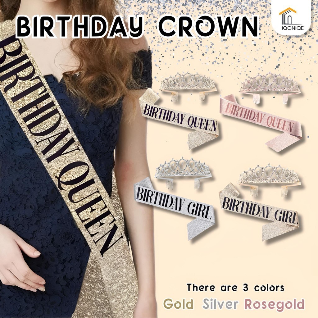 Happy Birthday Sash Crown Set Ribbons Shoulder Girl Princess Queen With ...