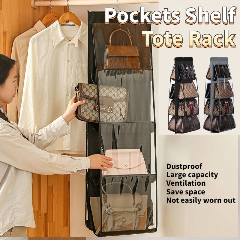 6/8 Pockets Shelf Tote Rack Closet Wardrobe Hanging Bag Handbag Storage ...