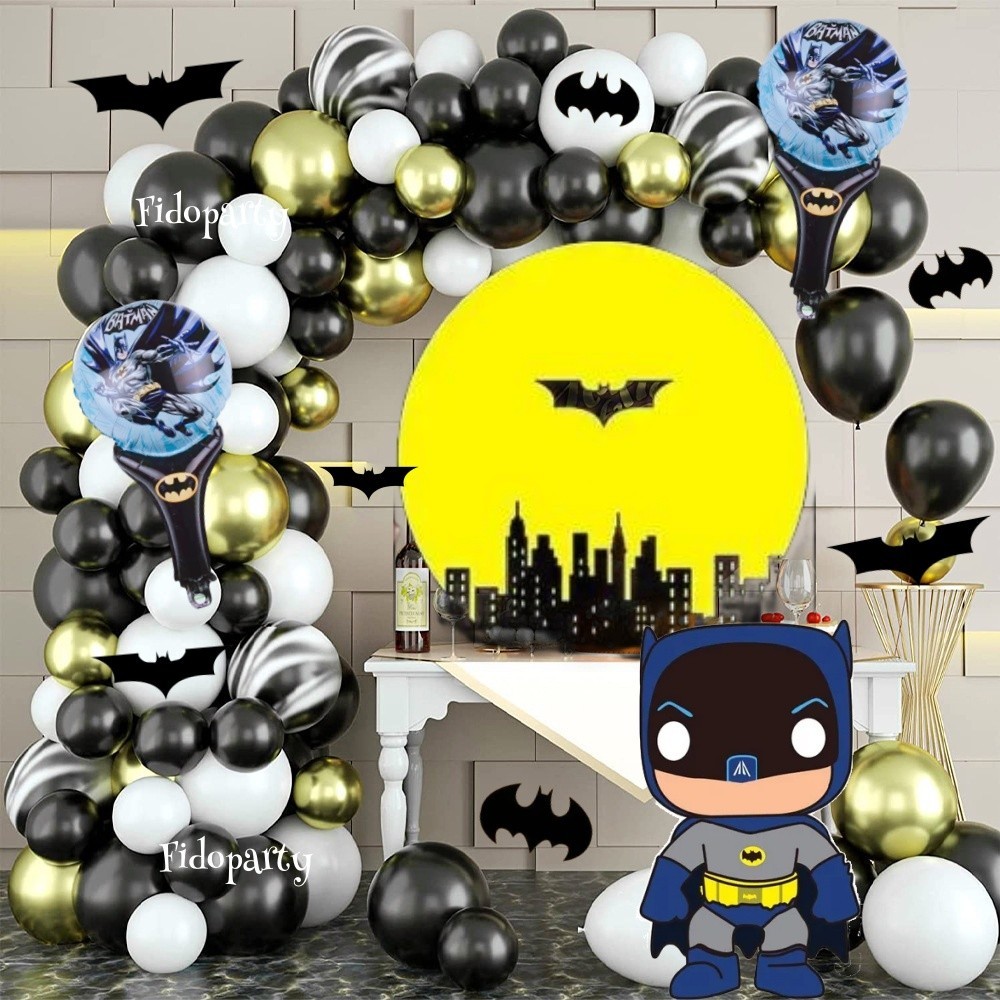 Batman Balloon Arch Garland Black Agate Gold White Latex Boys Baby ...
