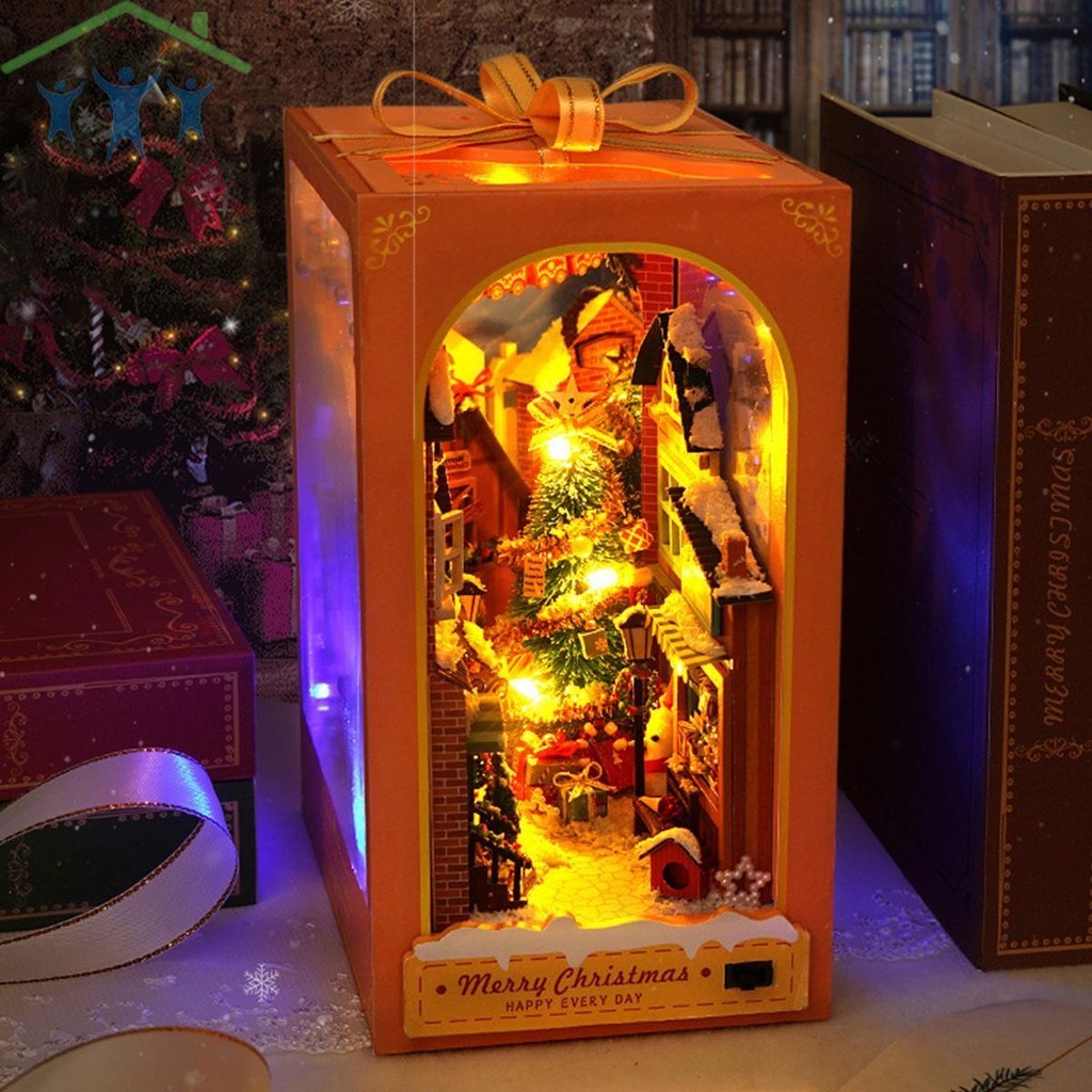 DIY Book Nook Kit 3D Wooden Book Stand Puzzle LED Glowing Book Nook ...