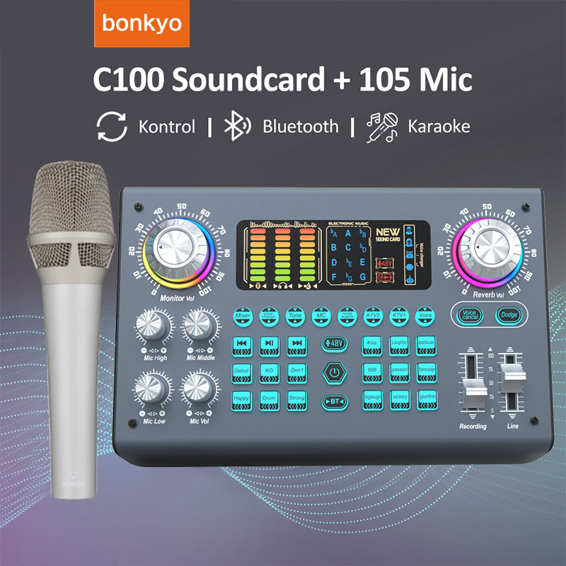 Bonkyo C100 Soundcard 48V Set with 105Mic,15Sound Effects Ideal for ...