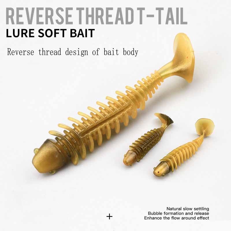 Reverse Thread T-tail Maggot Soft Bait, Slow Sinking T-tail Black Hole ...