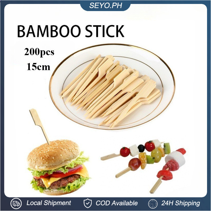 200PCS 15cm Bamboo Skewers BBQ Burger Meat Stick Disposable Fruit Kabob ...
