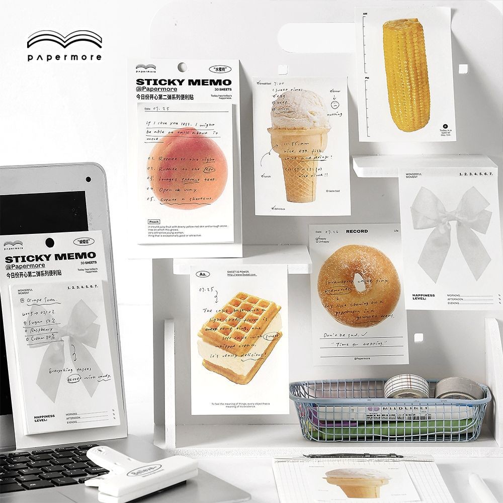 30 Pcs/pack Ice Cream Fruits Shaped Sticky Notes 6 Cute Patterns Kawaii ...