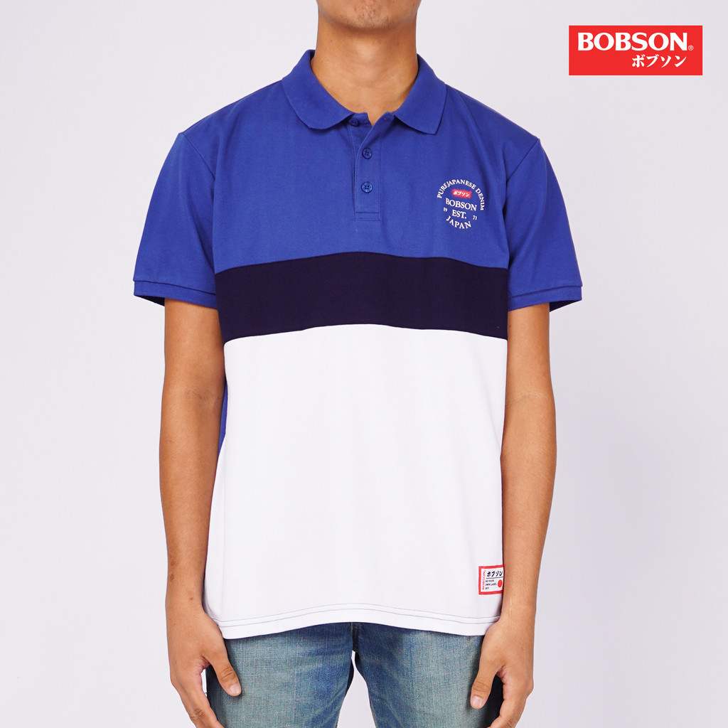 Bobson Japanese Men's Basic Collared Shirt Slim Fit 126722 (Blue ...