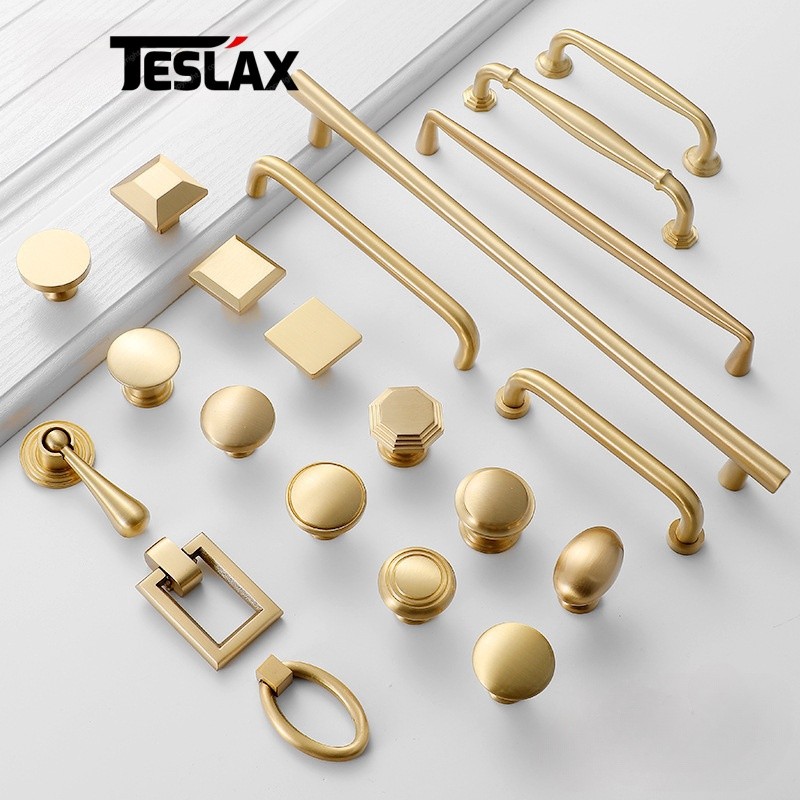 Nordic Brass Handle Cabinet Door Handle Simple Solid Gold Drawer Knobs ...