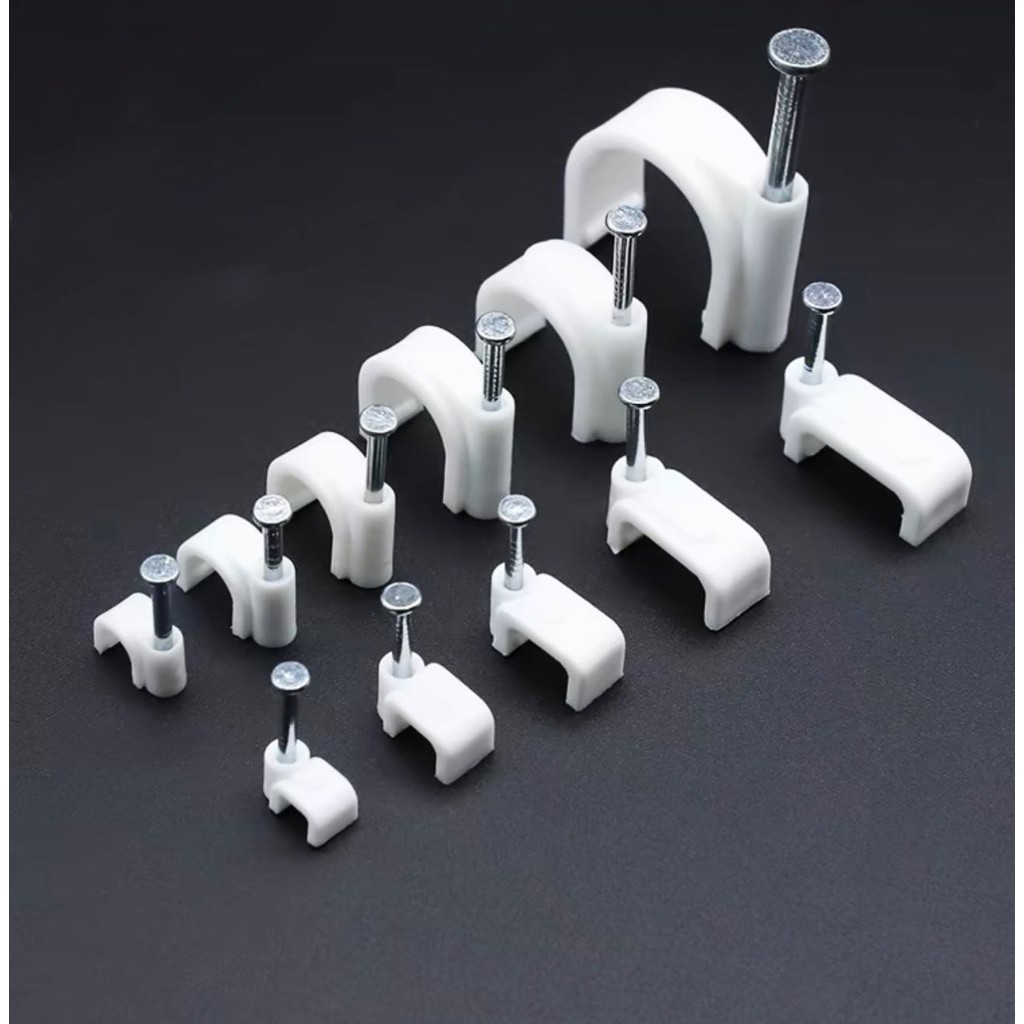PER/100PCS PVC CABLE CLIP CABLE CLAMP FLAT/ROUND PVC CLIP WIRE NAIL ...