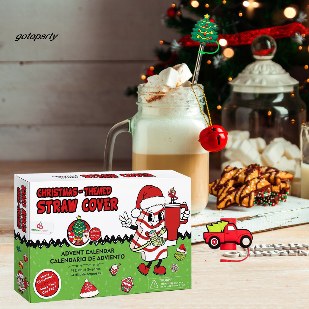 Seasonal Straw Lid Assortment Christmas Straw Lid Advent Calendar 24 ...
