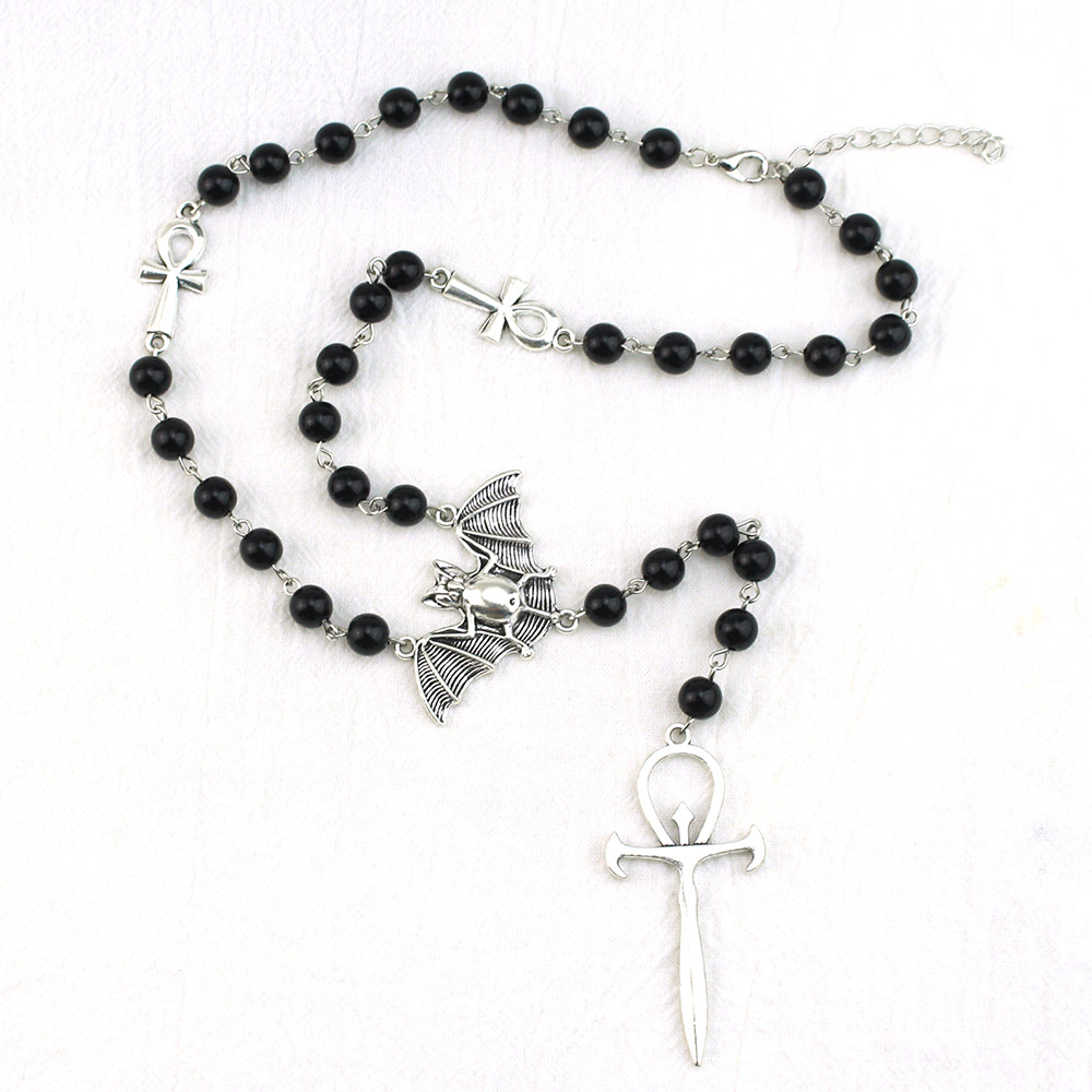 Vampire Ankh Rosary Occult Vamp Bead Necklace Goth Punk Bat Cross ...