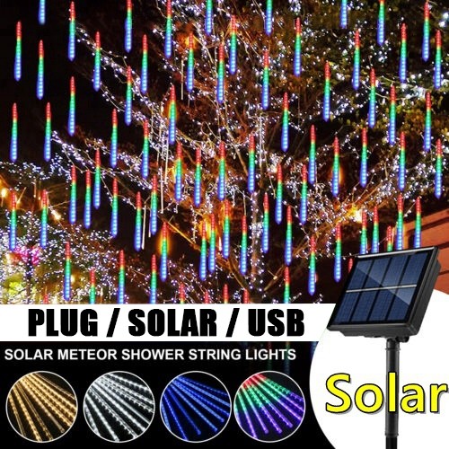 SNL USB/PLUG/SOLAR Meteor Shower Rain Light Led 8 Tube LED Falling ...