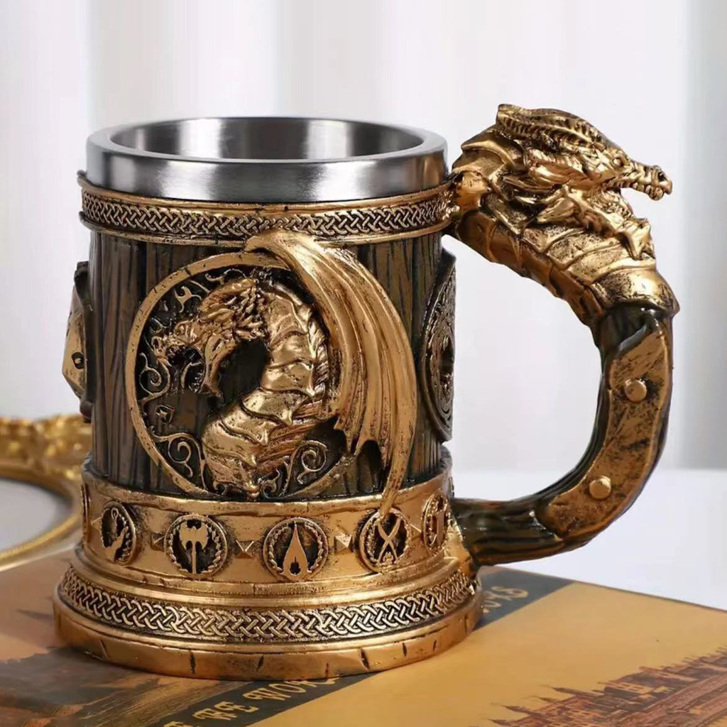 Retro Viking Medieval Mug with Lid Bar Stainless Steel European Beer ...