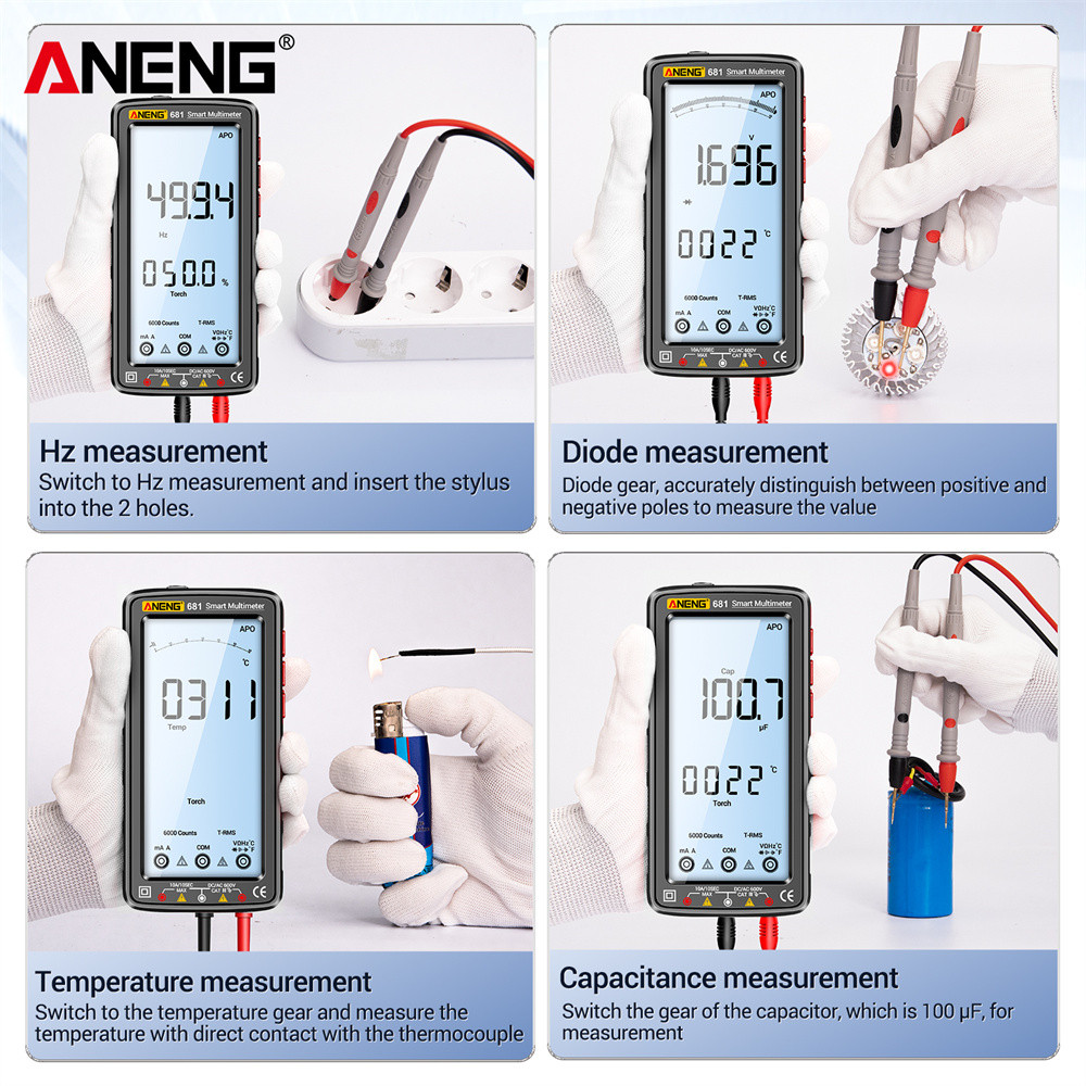 Smart Anti-burn Rechargeable Multimeter True RMS Multimetr Hz Ohm Diode ...