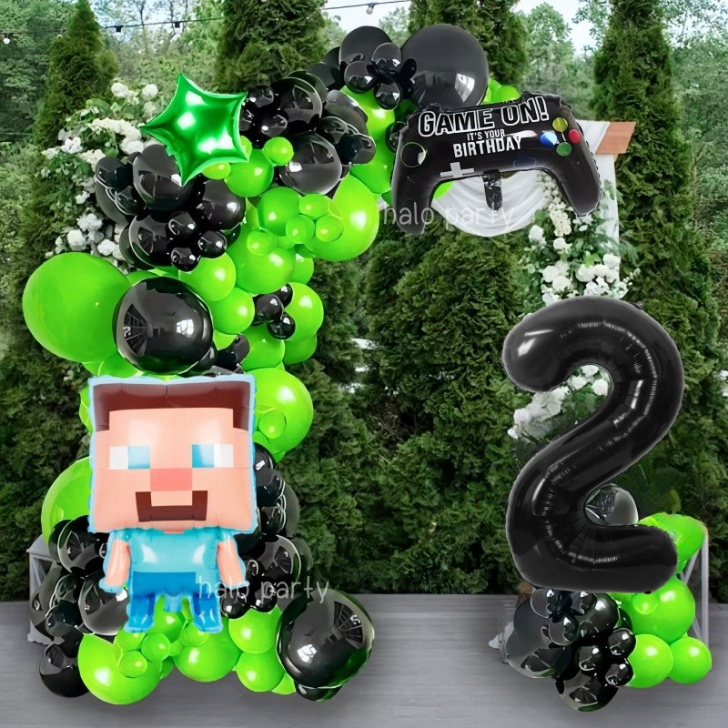 Minecraft Theme Balloon Garland Set Steven Game Handle Foil Balloon ...