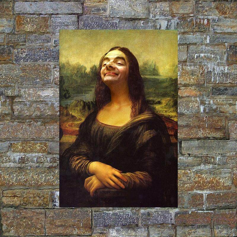 Funny Mona Lisa Mr Bean Portrait Figure Canvas Painting Wall Art ...