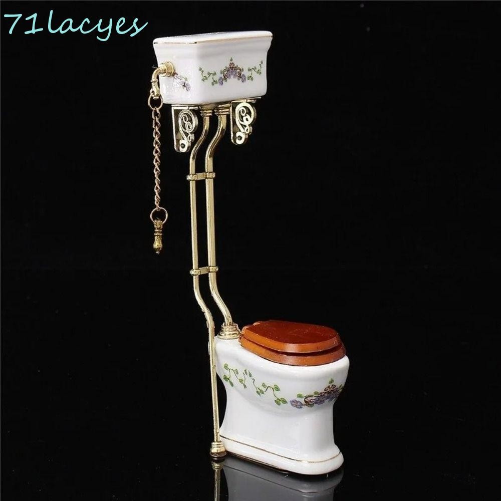 LACYES Dollhouse Toilet, Simulation White Porcelain Miniature Bathroom ...