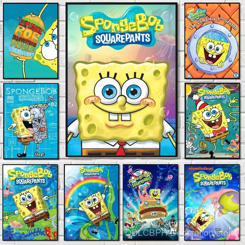 Cute S-SpongeBobS Cartoon Kawaii Poster Waterproof Wall Art High ...