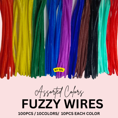 100pcs Assorted Color Fuzzy Wires 10colors Chenille Stem Pipe Cleaner ...