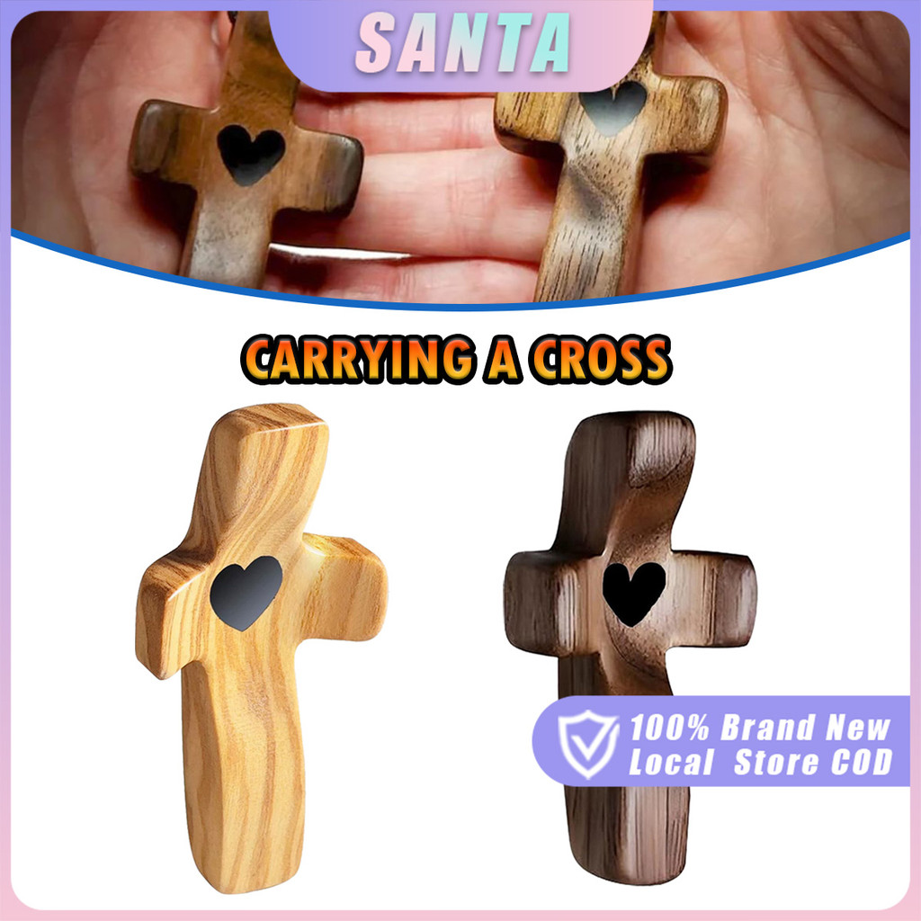 Wooden Handheld Cross Simple Palm Cross Walnut Wood Handcrafted ...