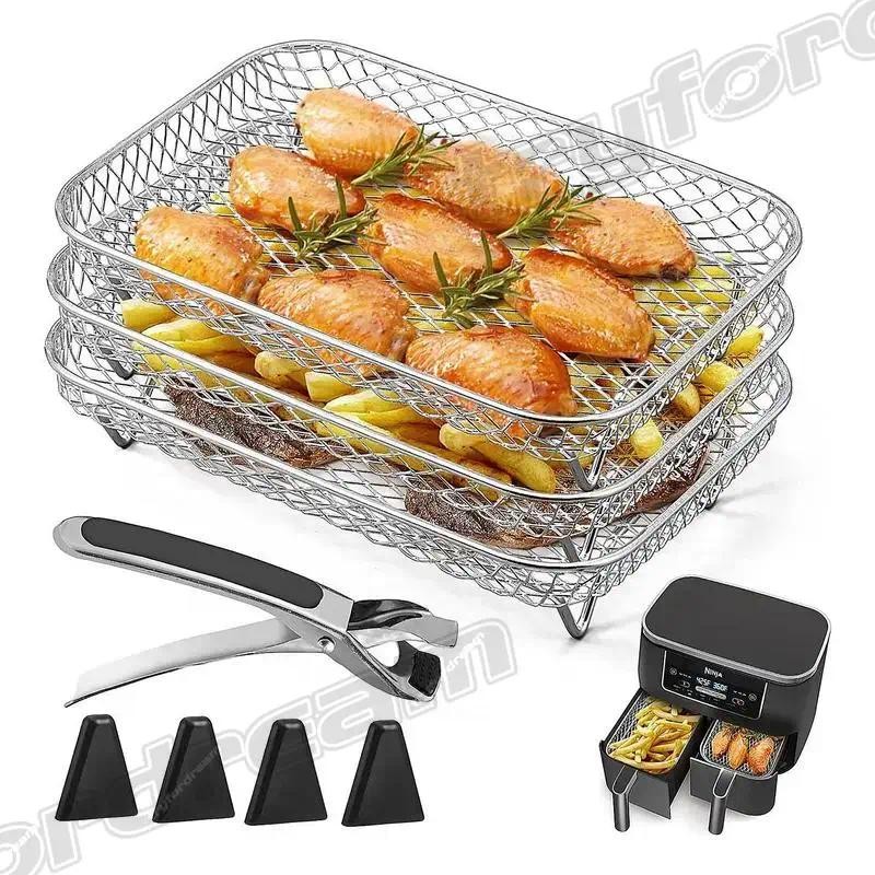 3 Tier Stainless Steel Air Fryer Rack Stackable Dehydrator Rack BBQ ...