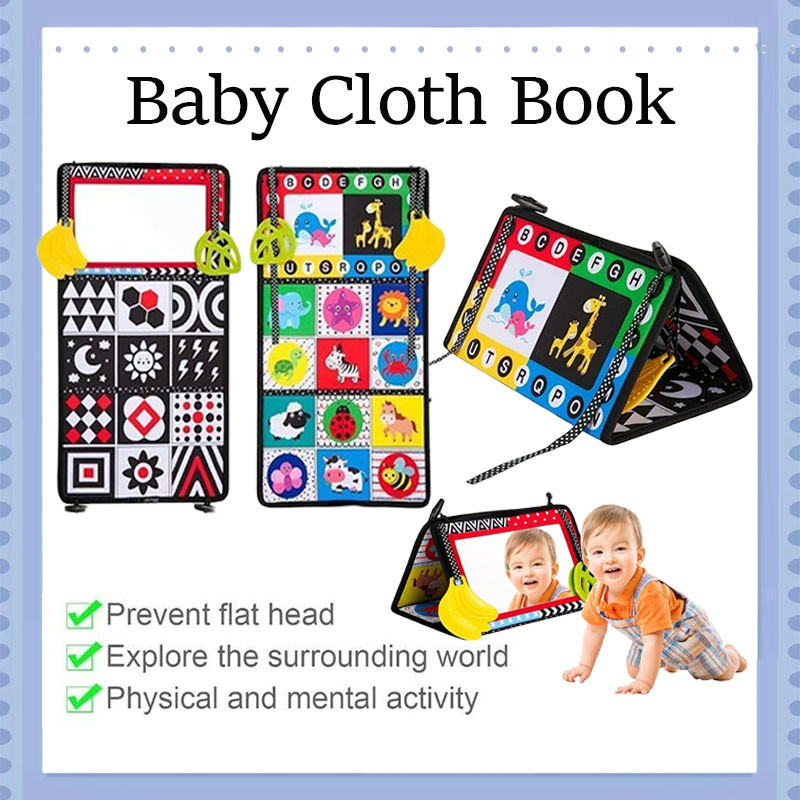 Early Exploration Baby Mirror Cloth Book Toys Stimulates Visual ...