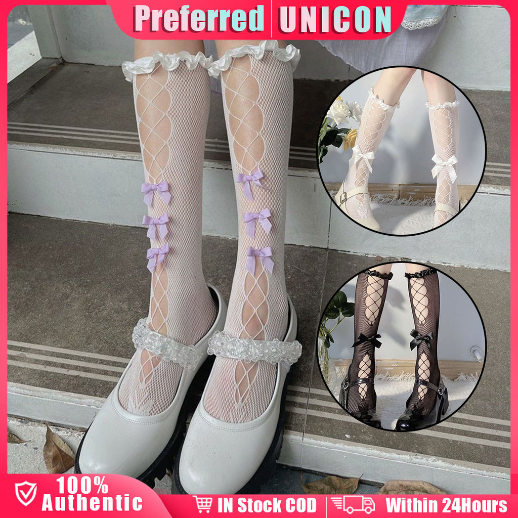 Hollow Lace Satin Strap Socks Lace Black Mid-Tube Socks Section Lolita ...