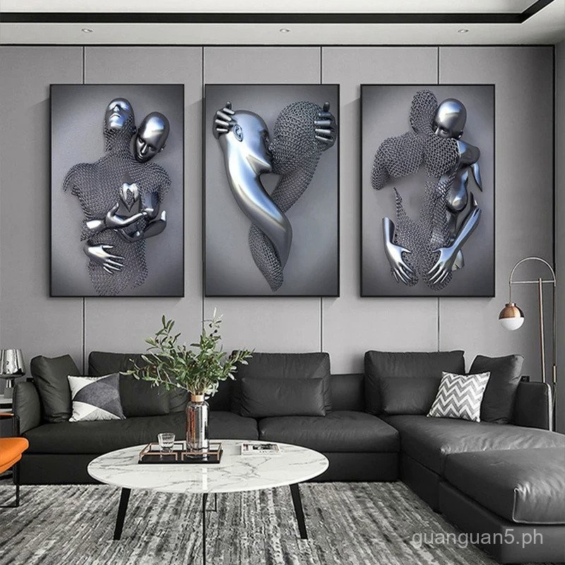 Abstract Metal Figure Statue Canvas Painting Romantic Wall Art Posters ...
