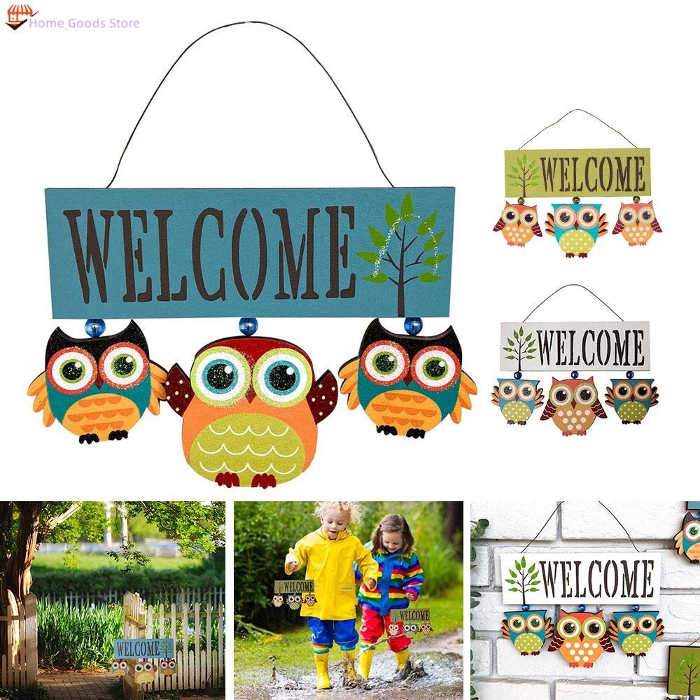 Wooden Owl Welcome Sign Decorative Hanging Plaque Front Door Decor Wall ...